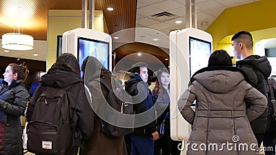 Motion of People Ordering Food at Self Check Out Machine Stock Footage ...