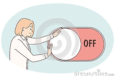 Motivated Woman Turn Off And On Button Vector Illustration ...