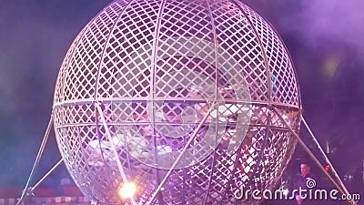 Motorcyclists in a cage stock footage. Video of acrobatic - 159522196