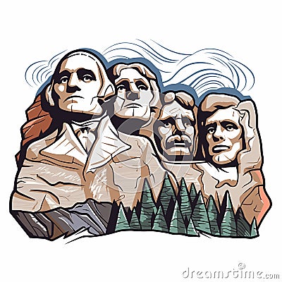 Mount Rushmore. Mount Rushmore Hand-drawn Comic Illustration. Vector ...