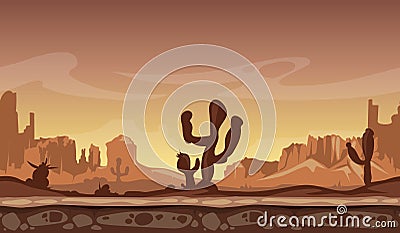 Mountain Desert Game Background. Western Dryland Landscape Vector ...