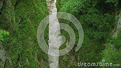 Up View of Mountain River in Narrow Deep Valley between Rocks Covered ...