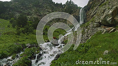 Mountain Riverand Waterfall in Severe Mountains in Ossetia Stock Video ...