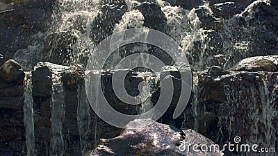 Mountain Waterfall. Close Up of Water Falling Over Stones in Slow ...