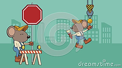 Mouse Builder with Construction Signs Character Animation Stock Video ...