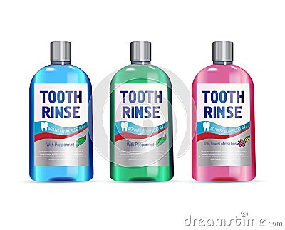 Mouth Rinse In Different Colors Of Bottles. Vector Illustration ...