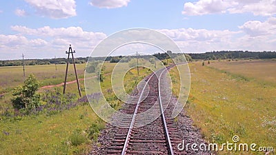 Moving Railroad Tracks. Train Passing through Countryside Stock Video ...
