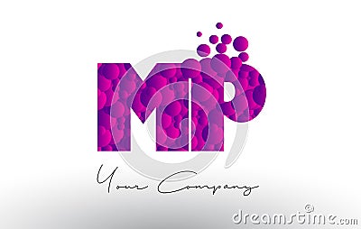 MP M P Dots Letter Logo With Purple Bubbles Texture. Vector ...