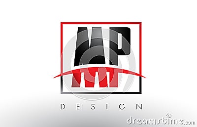 MP M P Logo Letters With Red And Black Colors And Swoosh. Cartoon ...