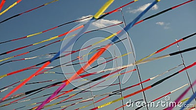 Multi Color Ribbon Flags Fluttering Stock Video - Video of windy ...