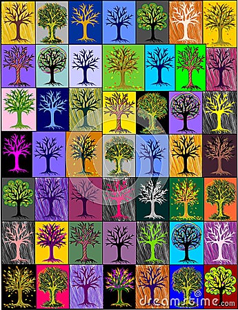 Multi-colored Trees. Mosaic Background. Royalty Free Stock Photos ...
