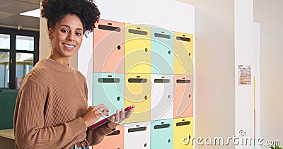 Multi-ethnic Woman in Campus Library, Student Centre Using Digital ...