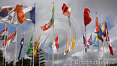 Multi National Flags Blowing in the Wind Stock Video - Video of ...