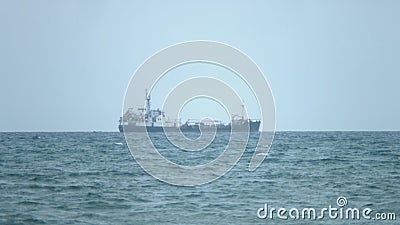 Multi-purpose Vessel Carrying Bulk Cargo on Deck Across Sea. Shipping ...