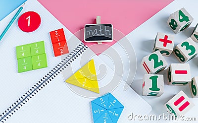 Multicolored Math Fractions, Open Notebook, Numbers On Blue Pink White ...