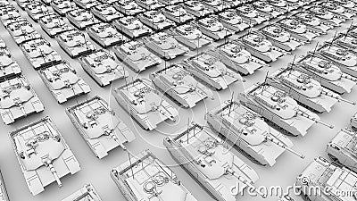 Multiple Army Tanks Rows, Aerial View Sketch Animation. Seamless ...