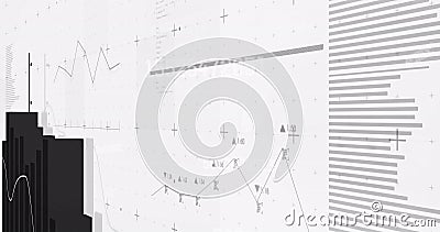 Multiple Changing Numbers Over Statistical Data Processing and Graphs Against White Background ...