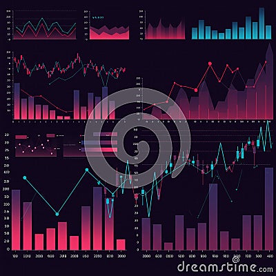 Multiple Data Visualizations On A Dark Background Featuring Line And ...