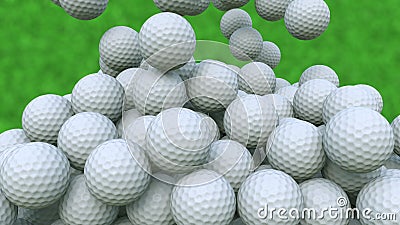 Multiple Golf Balls Falling Down Against Green Grass Background Stock ...