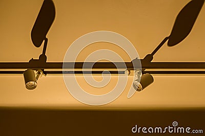 Multiple Spotlights Railing On Ceiling Wall. Royalty-Free Stock ...