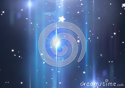 Multiple White Stars With Glowing Spots Of Light On Blue Background ...
