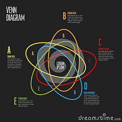 Multipurpose Dark Venn Diagram Schema Template With Five Elements Cartoon Vector | CartoonDealer ...