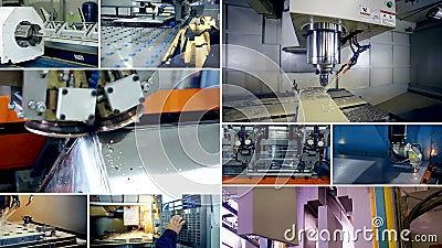 Multiscreen Montage. Modern Industrial Factory Machines Working. Stock ...