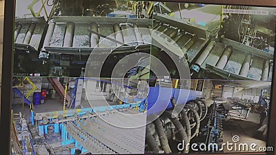 Internal Cameras for Factory Security. Multiscreen Shows Video from ...