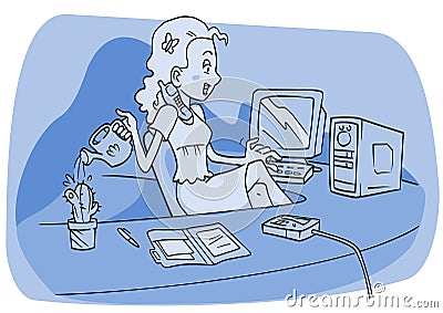 Multitasking Secretary Cartoon Vector | CartoonDealer.com #9369897