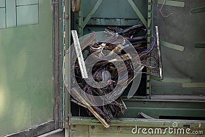 A Multitude Of Electric And Telephone Signal Cables Tangled Together In ...