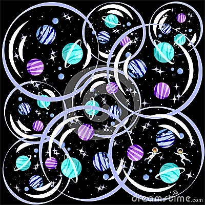Multiverse. Many Spheres Of The Universes On A Black Background Vector ...