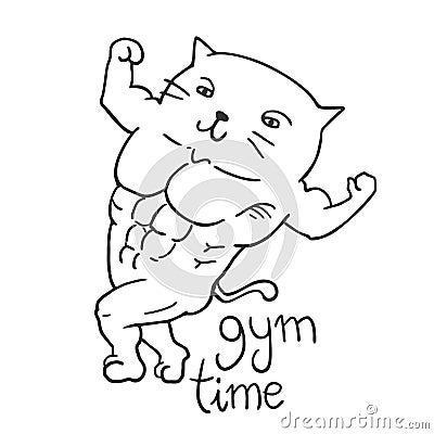 Muscle Cat Draw Cartoon Vector | CartoonDealer.com #135534639