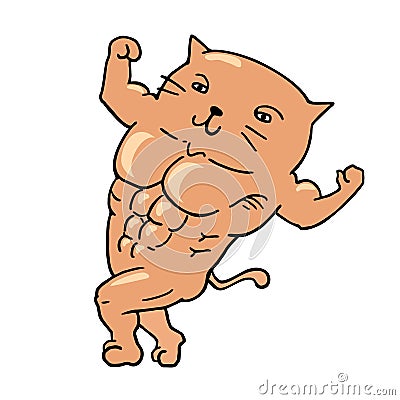 Muscle Cat Draw Cartoon Vector | CartoonDealer.com #136841933
