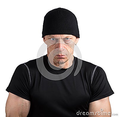 Muscular Evil Man In Black Isolated On White Royalty-Free Stock ...