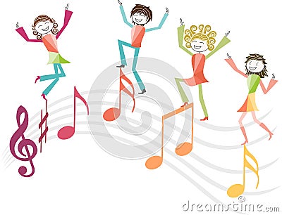 Music Illustration With People And Music Notes Cartoon Vector ...
