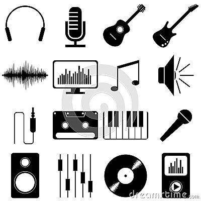 Music Pictograms/ Icons, White Background Cartoon Vector ...