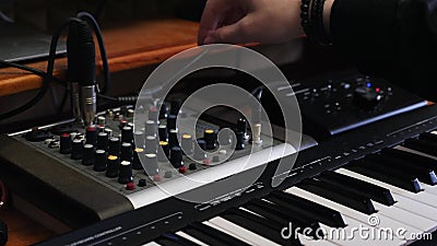 Music Producer Engineer Turns Knobs on Mixing Board with Equalizer ...