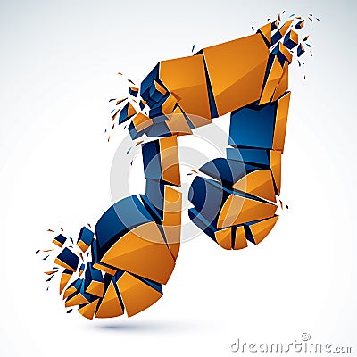 Musical Note Exploding To Pieces, Vector 3d Realistic Illustration ...