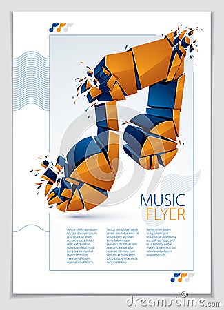 Musical Note Exploding To Pieces, Vector 3d Realistic Illustration ...