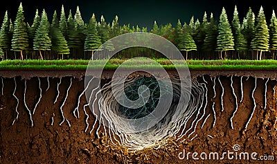 Mycelium Network Fungal Root System Underground. Trees In Forest ...