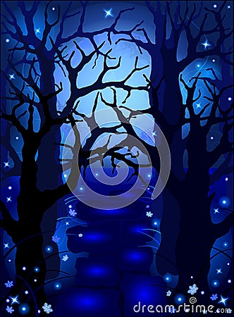 Mysterious Magic Forest In The Moonlight Stock Vector - Image: 48804849