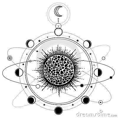 Mystical Drawing: Stylized Solar System, Orbits Of Planets, Phases Of ...