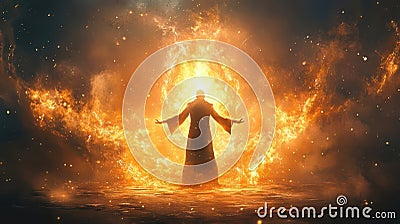 Mystical Figure Summoning Fire Energy In A Magical Setting Stock ...