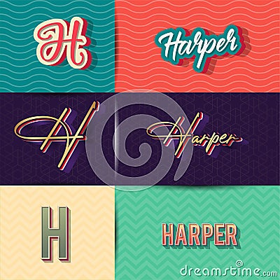 Name Harper In Various Retro Graphic Design Elements, Set Of Vector ...