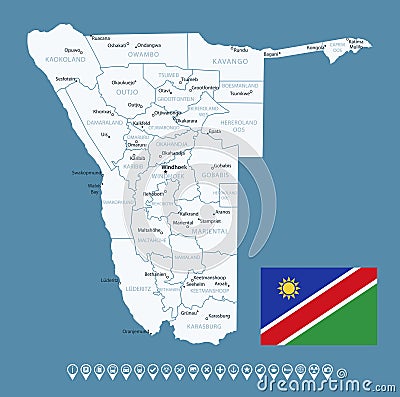 Namibia - Detailed Country Map With Cities And Regions. Infographic ...