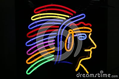 Native American Redskin Chief In A Neon Light Royalty-Free Stock ...