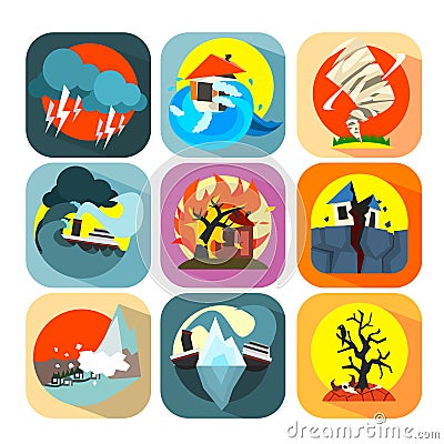 Natural Disaster Catastrophe And Crisis Flat Set Stock Vector - Image ...