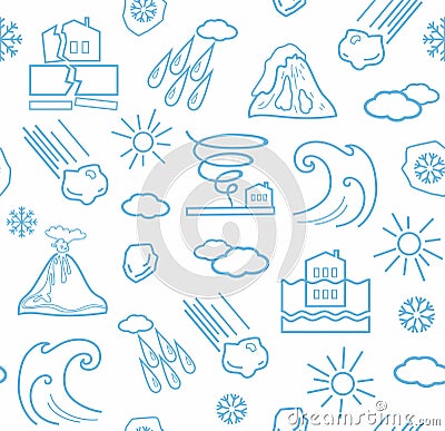 Natural Disasters And Weather Conditions, Seamless White And Blue ...
