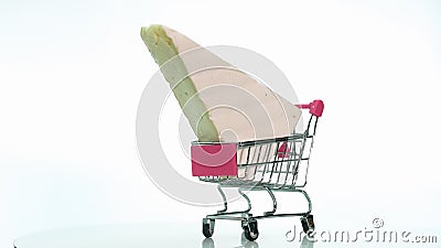 A Natural Slice of Cheese in a Supermarket Trolley is Spinning on a ...
