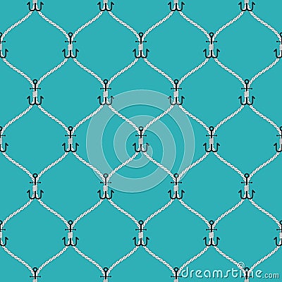 Nautical Rope And Big Anchors Seamless Fishnet Pattern Vector ...